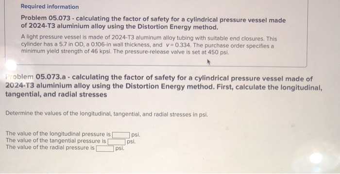 Solved Required information Problem 05.073 - calculating the | Chegg.com