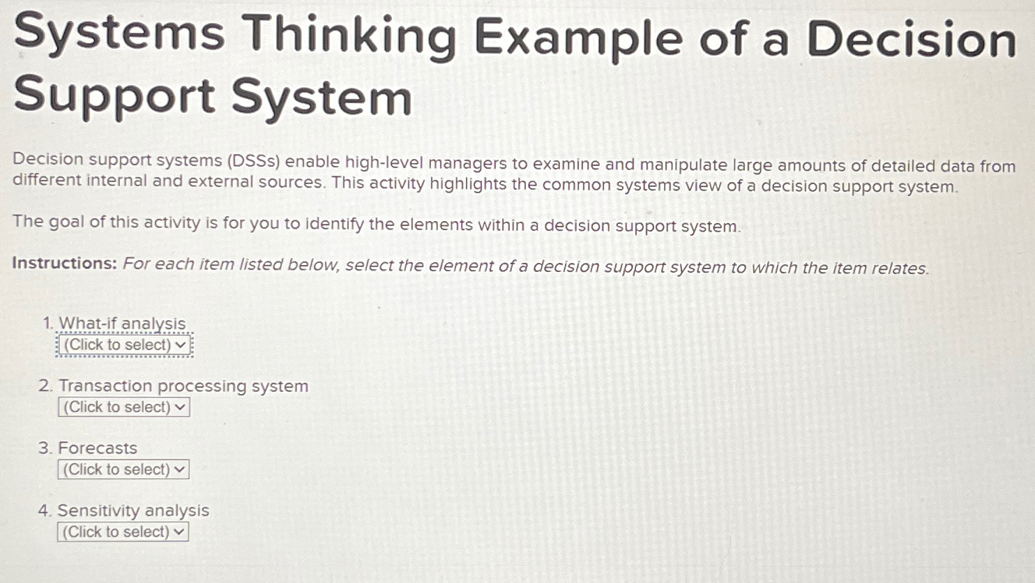 Solved Systems Thinking Example of a Decision Support | Chegg.com