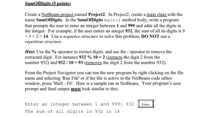 Solved Create a NetBeans project named Project2. In | Chegg.com