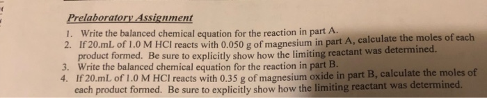 Solved Prelaboratory Assignment 1. Write the balanced | Chegg.com
