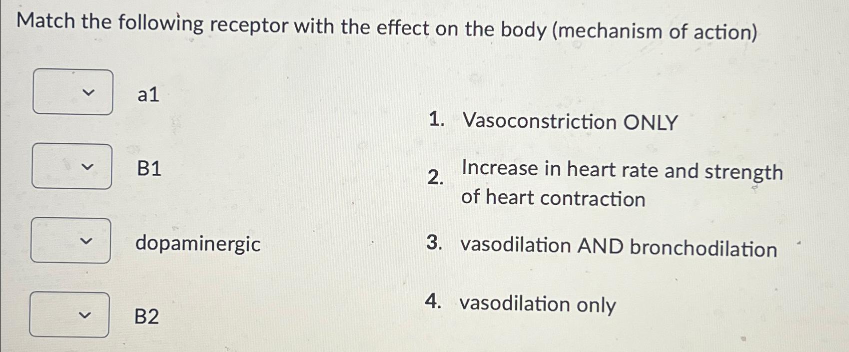 Solved Match the following receptor with the effect on the | Chegg.com