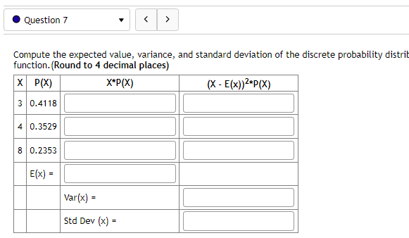 Solved Compute the expected value, variance, and standard | Chegg.com