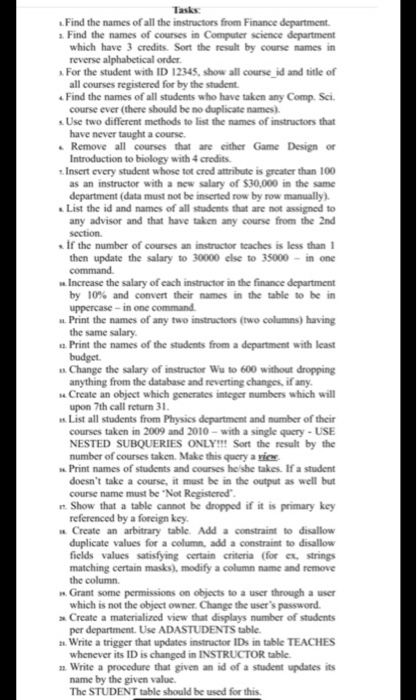 Solved Tasks Find the names of all the instructors from | Chegg.com