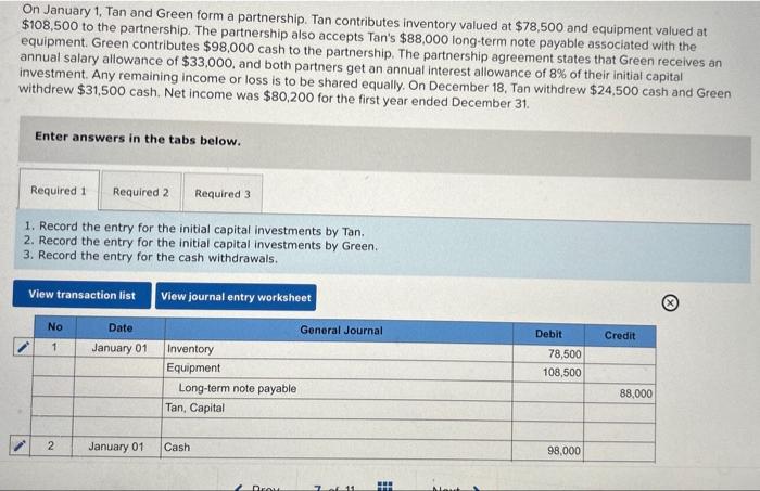 Solved On January 1, Tan and Green form a partnership. Tan | Chegg.com