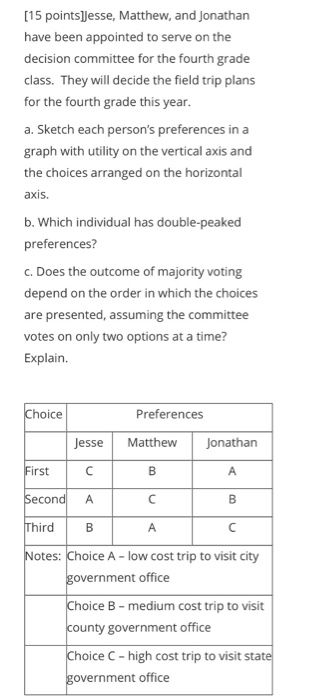 Solved [15 points]jesse, Matthew, and Jonathan have been | Chegg.com