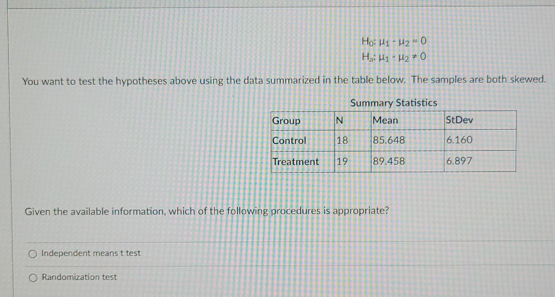 Solved Ho: H1 - M2 - 0 Ha: H1 - H2 + 0 You want to test the | Chegg.com