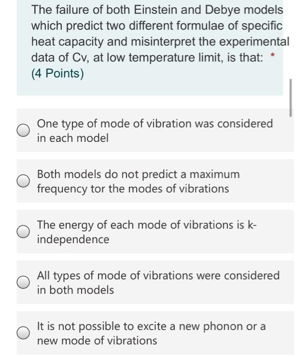 Solved The failure of both Einstein and Debye models which | Chegg.com