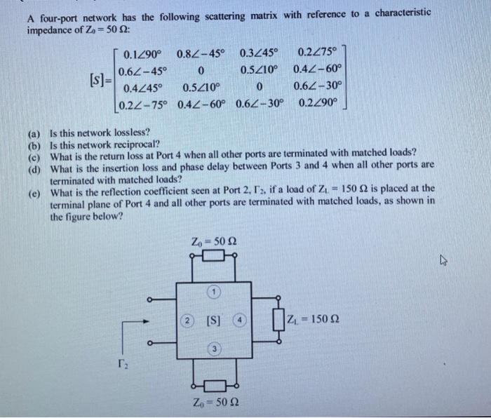 Solved A four-port network has the following scattering | Chegg.com