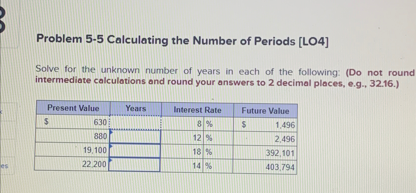 Solved Problem 5-5 ﻿Calculating the Number of Periods | Chegg.com