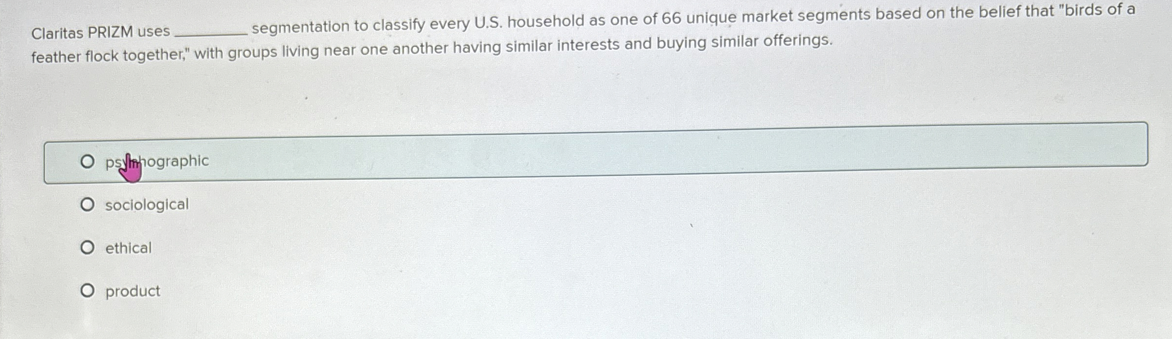 Solved Claritas PRIZM uses ﻿segmentation to classify every | Chegg.com