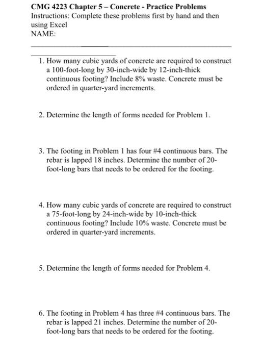 CMG 4223 Chapter 5 - Concrete - Practice Problems | Chegg.com