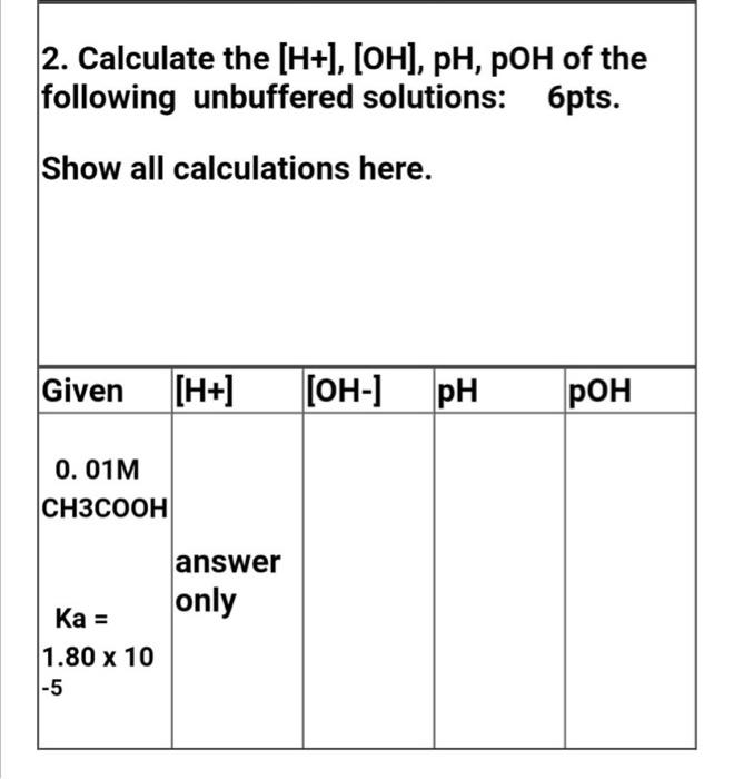 Solved 1. Calculate the (H+), [OH-], pH, POH of the | Chegg.com