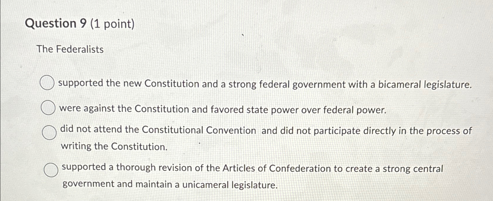 Solved Question 9 (1 ﻿point)The Federalistssupported the new | Chegg.com