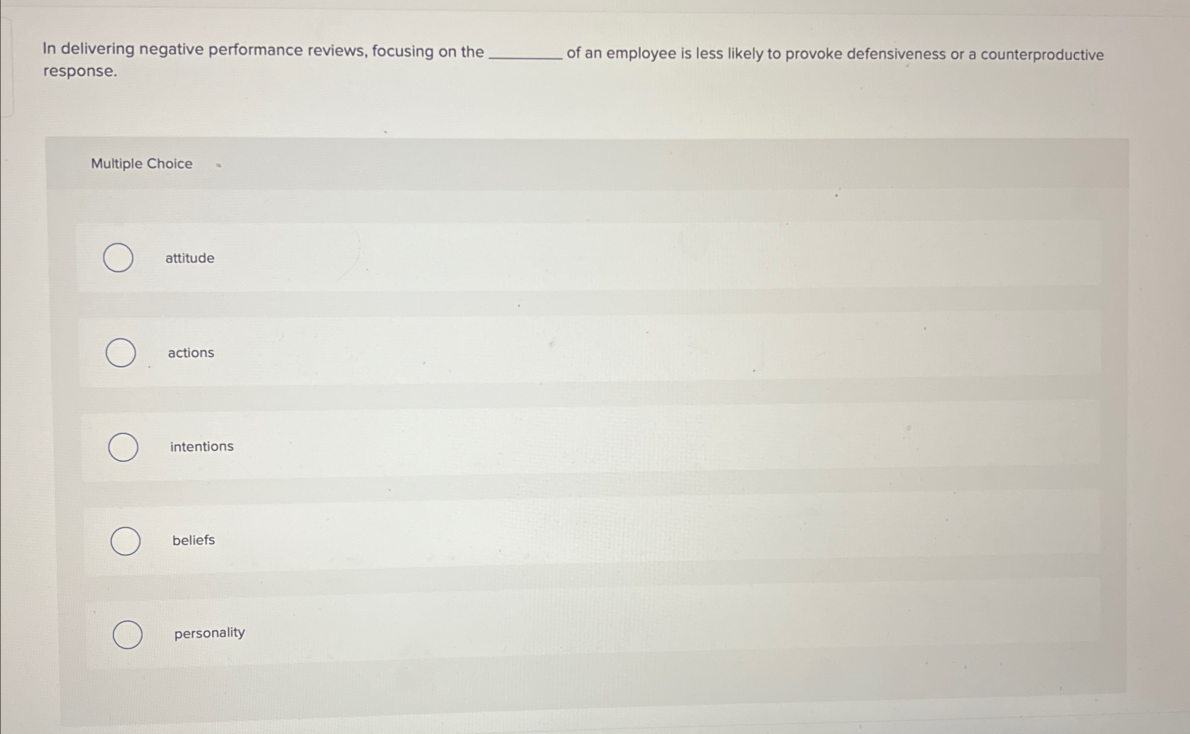 Solved In delivering negative performance reviews, focusing | Chegg.com