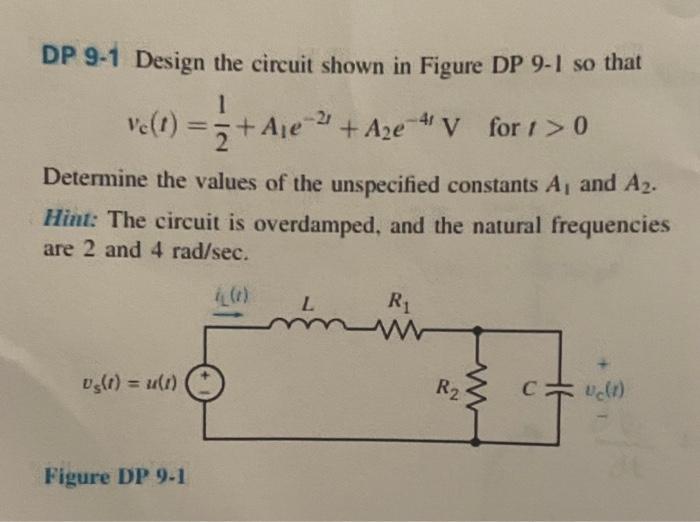 Solved DP 9-1 Design the circuit shown in Figure DP 9-1 so | Chegg.com
