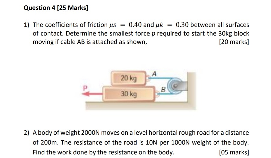 Solved Question 4 [25 ﻿Marks]The coefficients of friction | Chegg.com