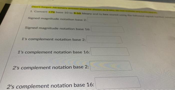 Solved Signed Magnitude Notation Base 16 1 S Complement
