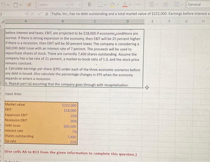 Solved (Use cells A6 to B13 from the given information to | Chegg.com