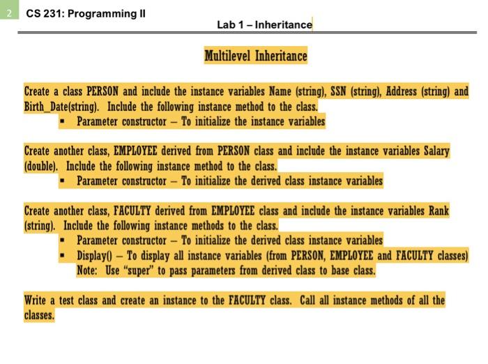 Solved Multilevel InheritanceCreate a class PERSON and | Chegg.com