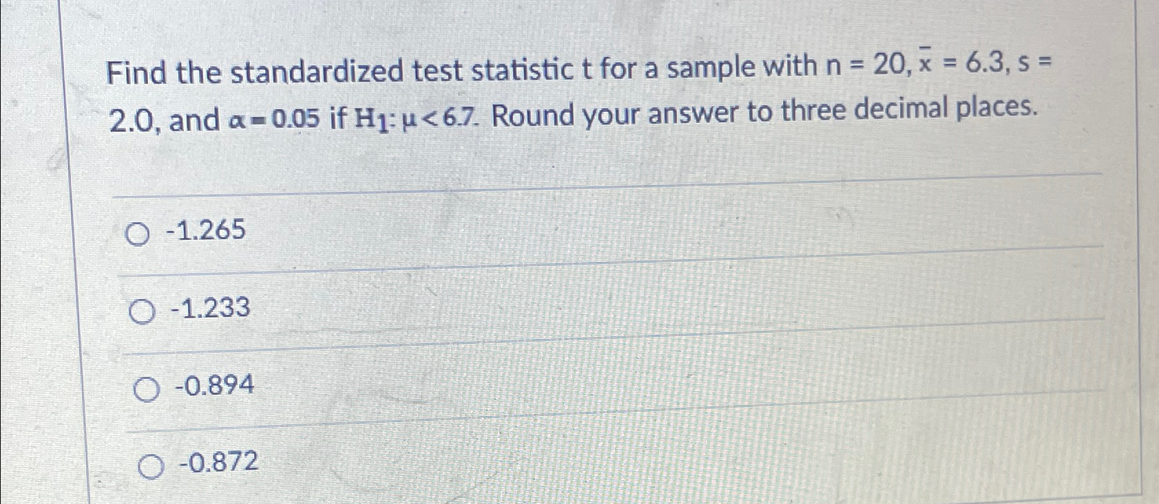 Solved Find the standardized test statistic t ﻿for a sample | Chegg.com
