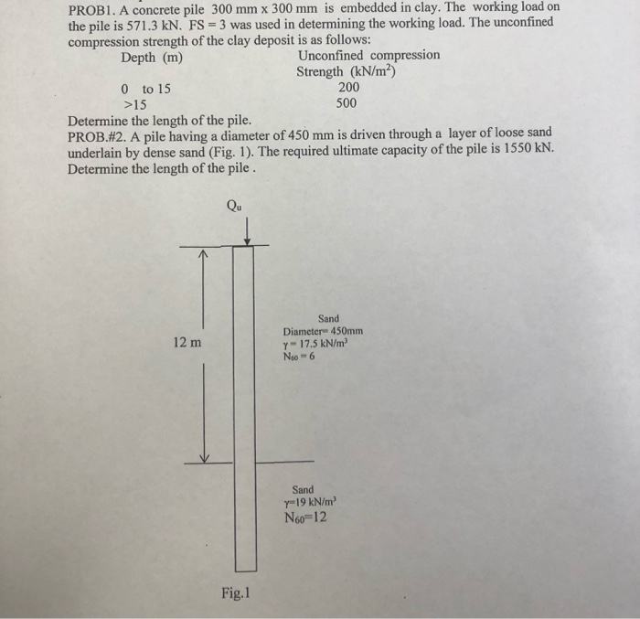 Solved PROBI. A concrete pile 300 mm x 300 mm is embedded in | Chegg.com