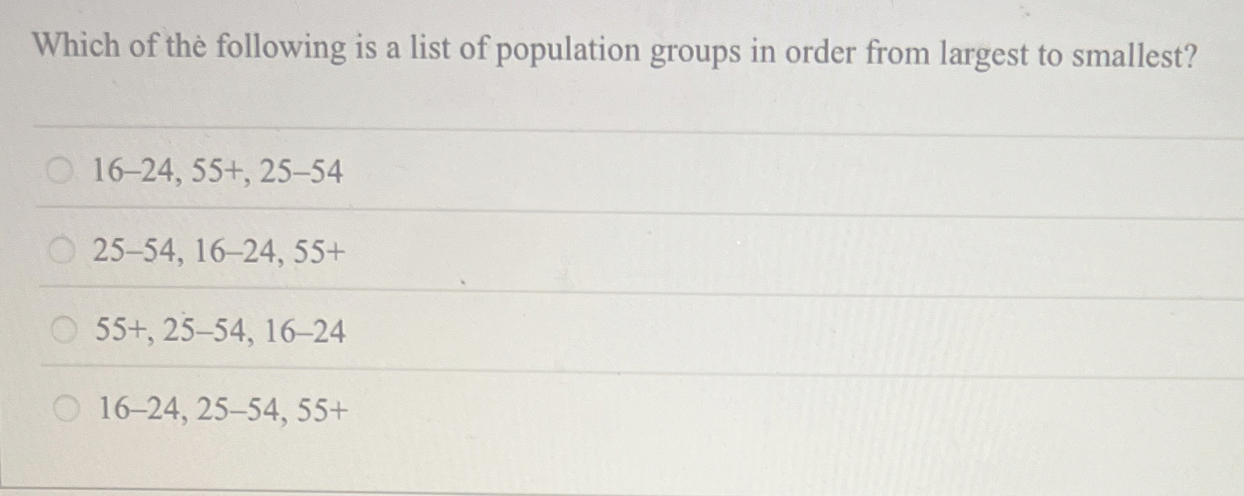 Solved Which of the following is a list of population groups | Chegg.com