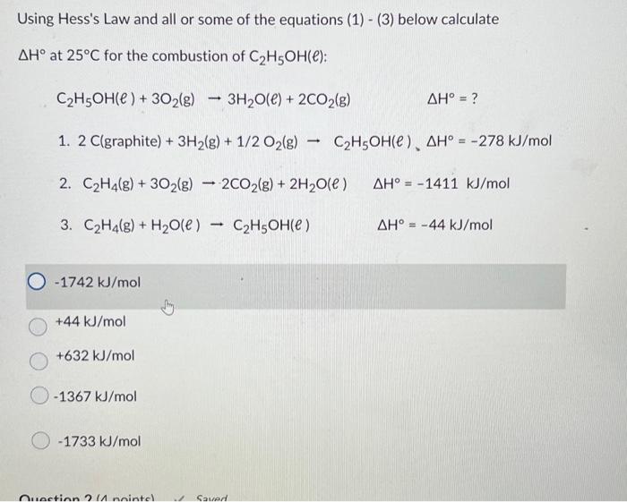 Solved Using Hess's Law and all or some of the equations | Chegg.com