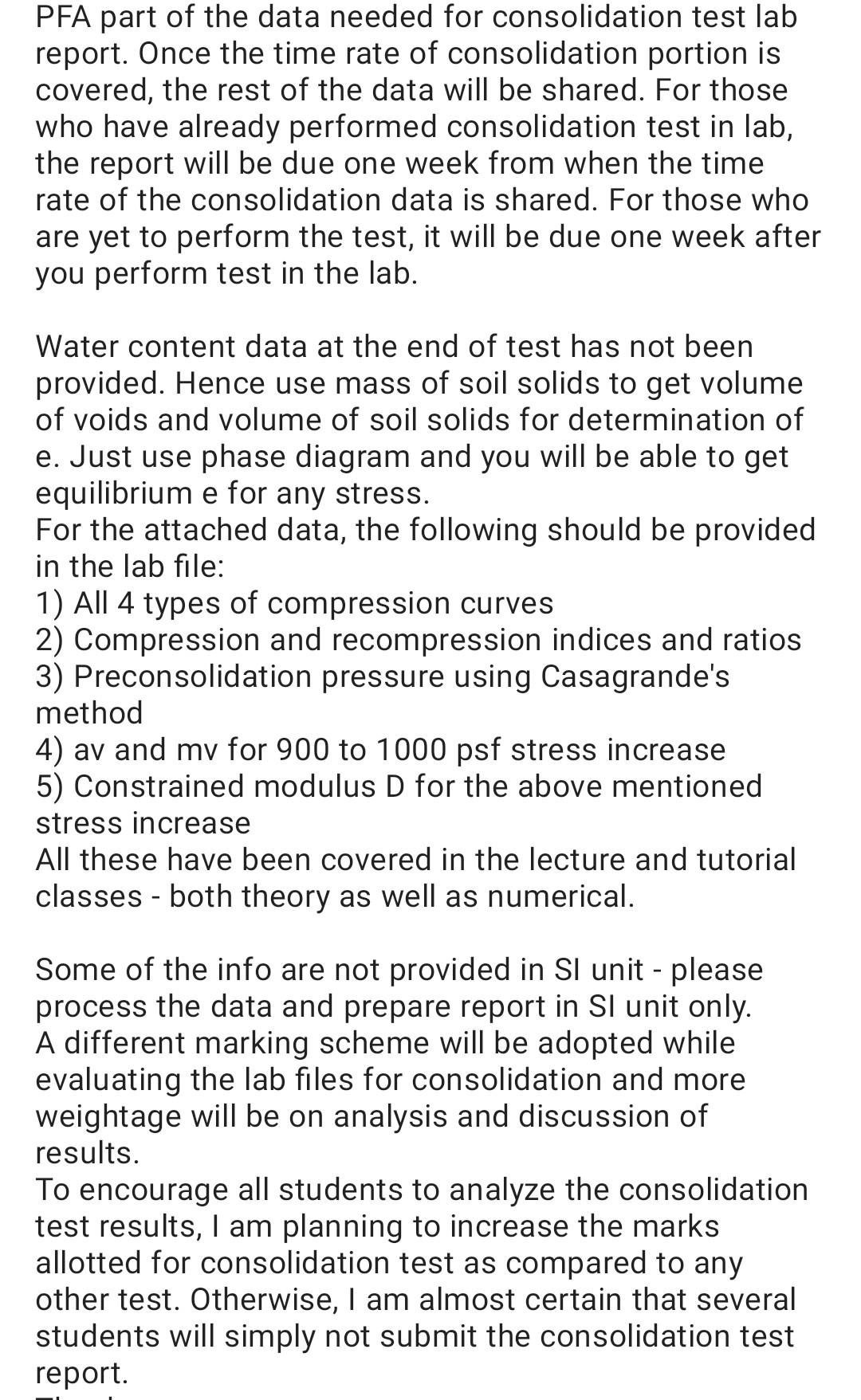 PFA part of the data needed for consolidation test | Chegg.com