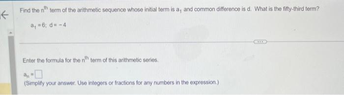 Solved Find the nth term of the arithmetic sequence whose | Chegg.com