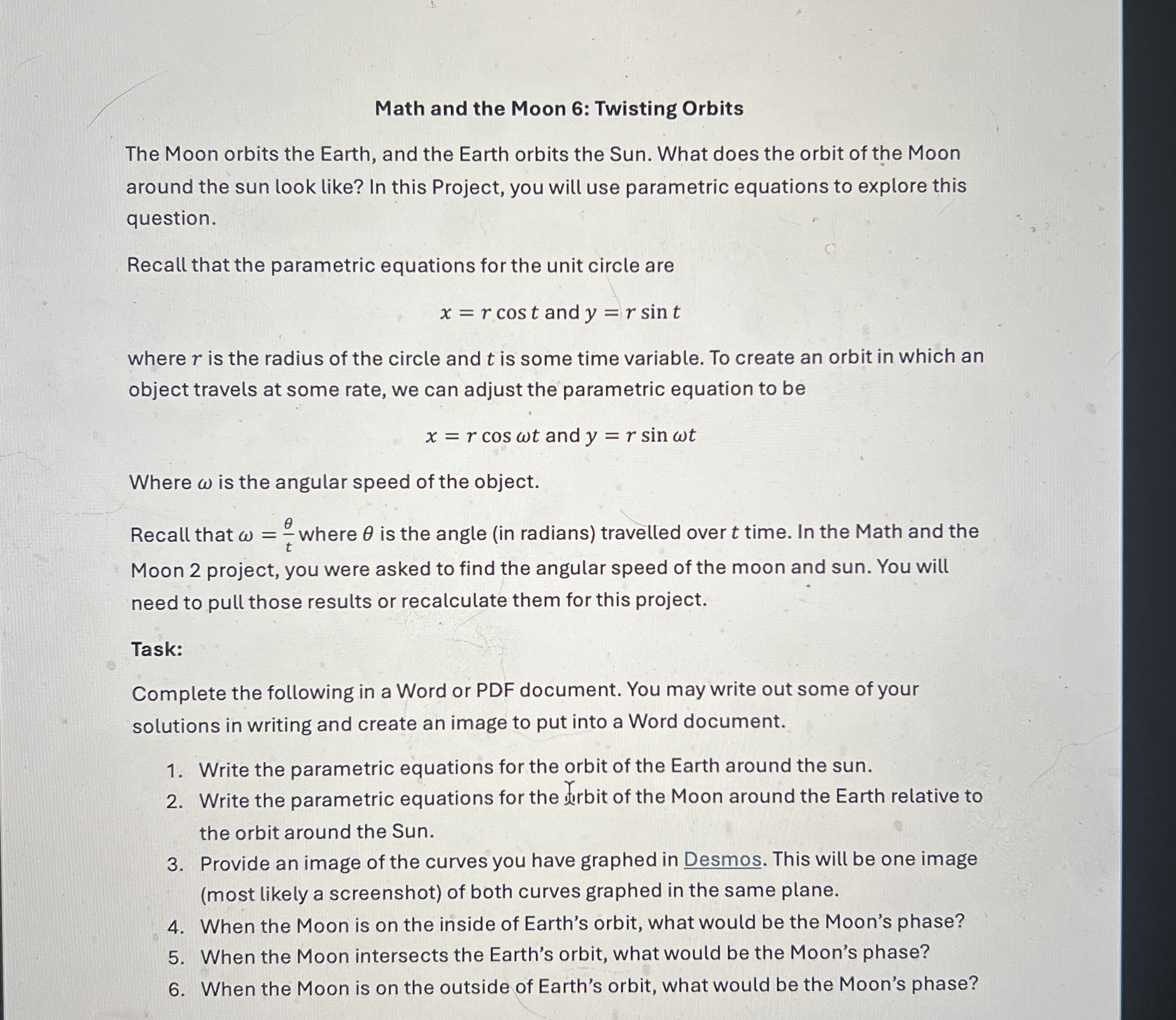 Solved Math and the Moon 6: Twisting OrbitsThe Moon orbits | Chegg.com