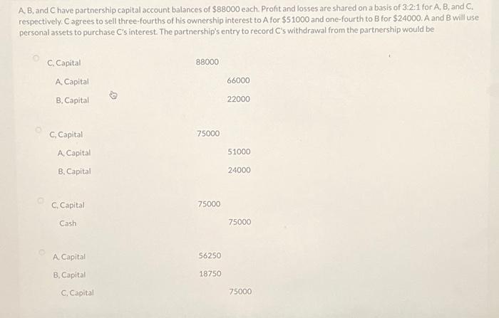 Solved A, B, and C have partnership capital account balances | Chegg.com