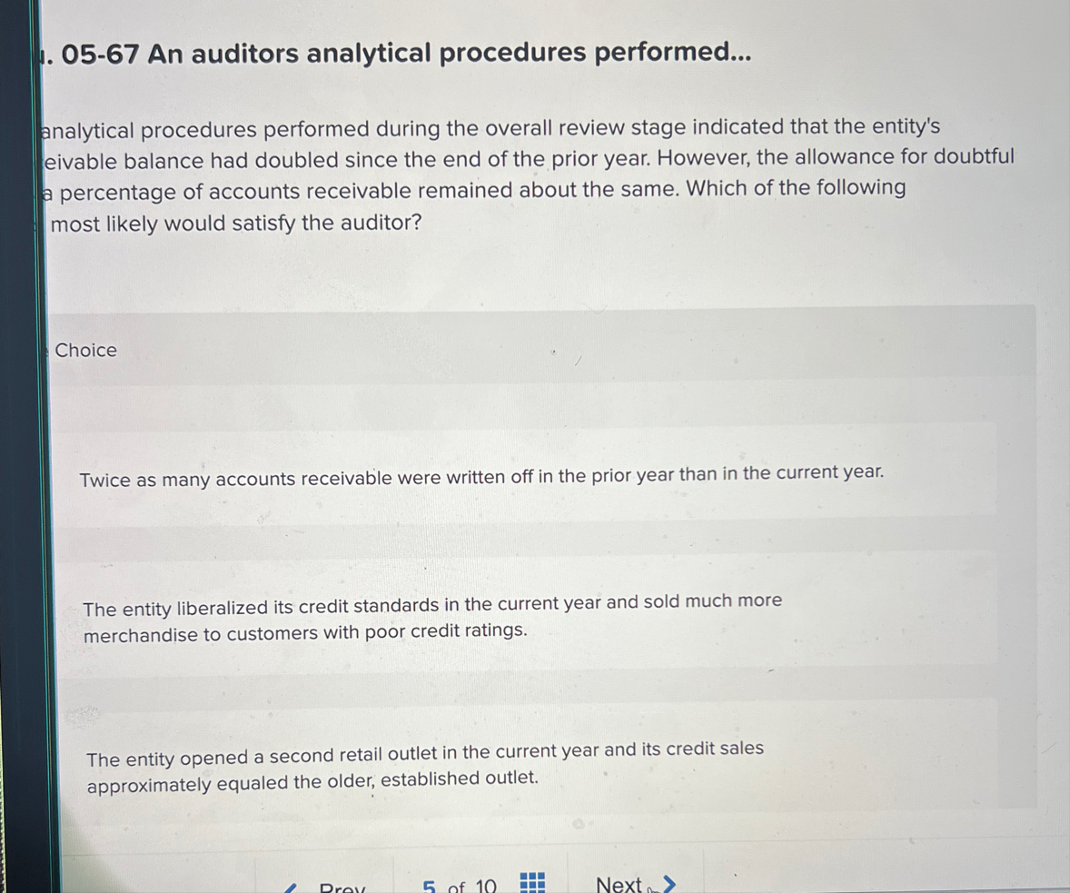 Solved 05-67 ﻿An auditors analytical procedures | Chegg.com