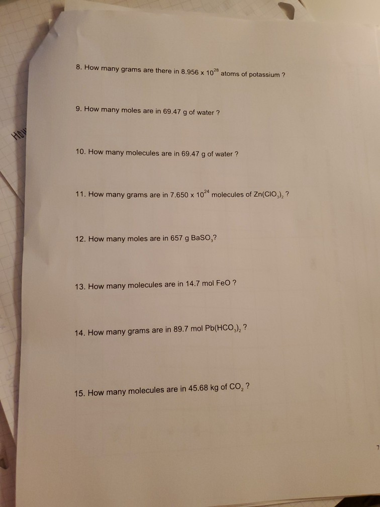 Solved Exercise 4 Mole and Avogadro's Number Name Lab day / | Chegg.com