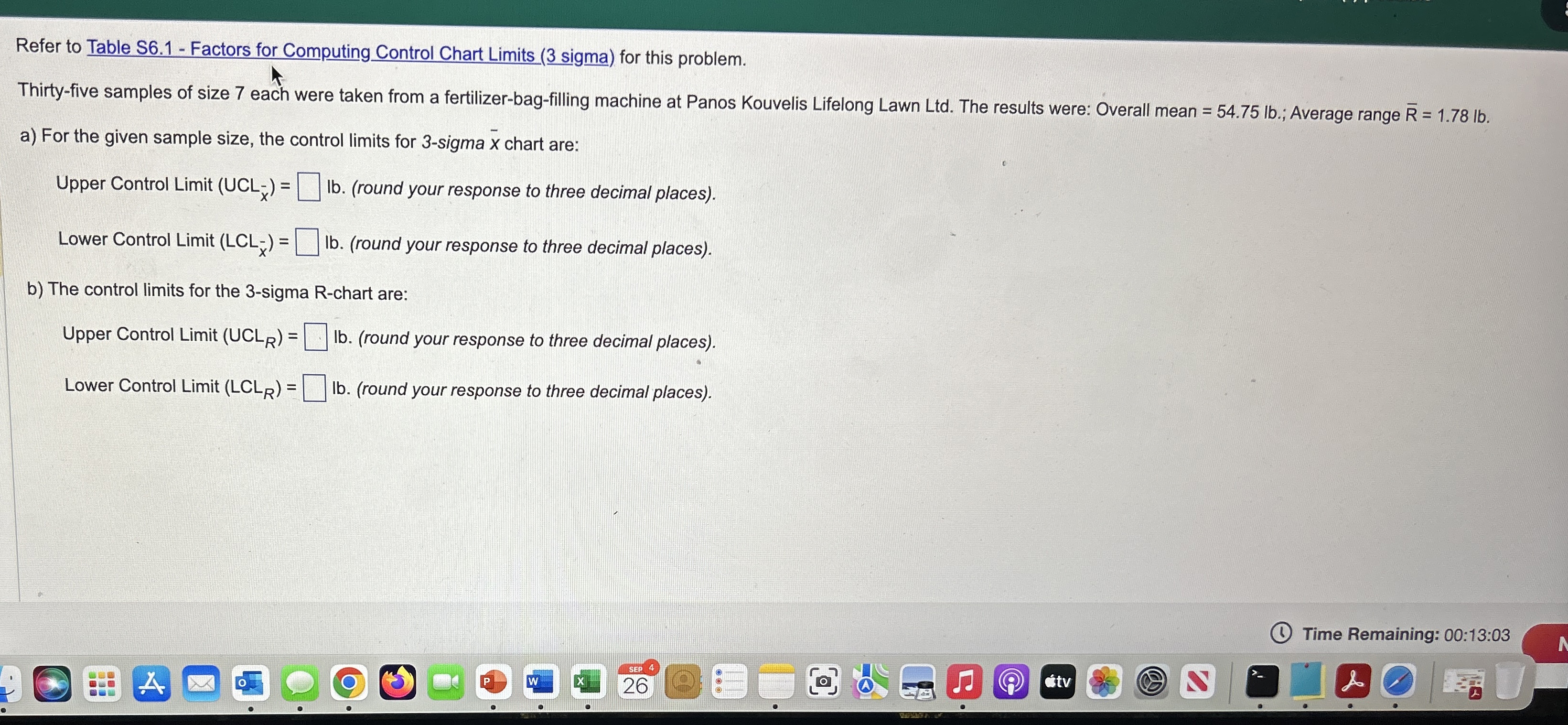Solved Refer to Table S6.1 - ﻿Factors for Computing Control | Chegg.com