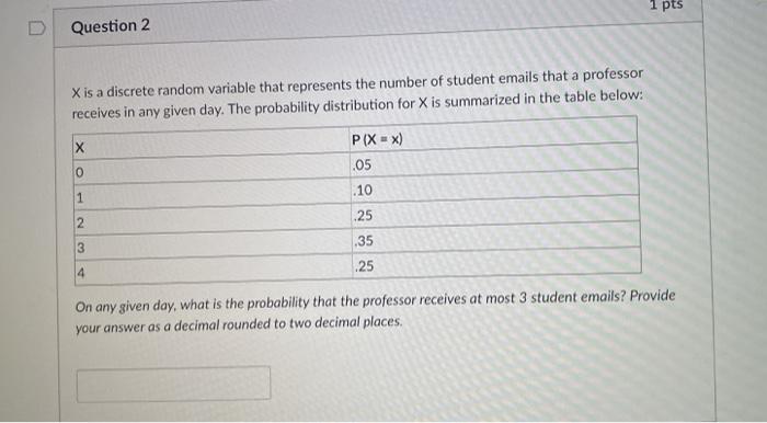 Solved Question 1 1 pts X is a discrete random variable that | Chegg.com