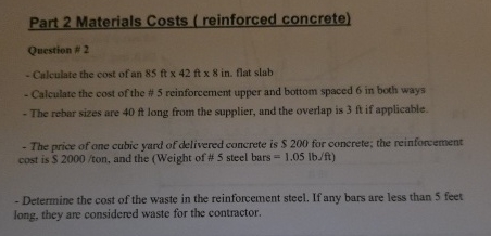 Solved Part 2 ﻿Materials Costs ( ﻿reinforced | Chegg.com