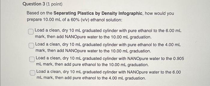 Solved Based on the Separating Plastics by Density | Chegg.com