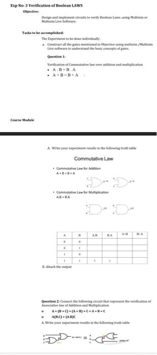 Solved Exp No: 3 Verification of Boolean LAWS Objective: | Chegg.com