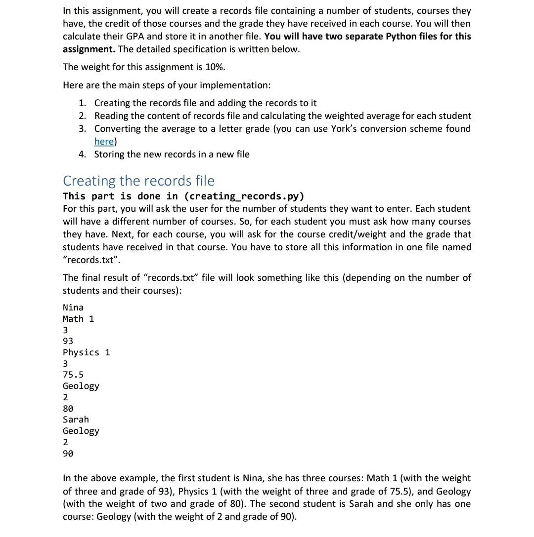 Solved In this assignment, you will create a records file | Chegg.com