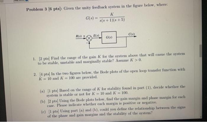 Solved Problem 3 [6 pts]: Given the unity feedback system in | Chegg.com