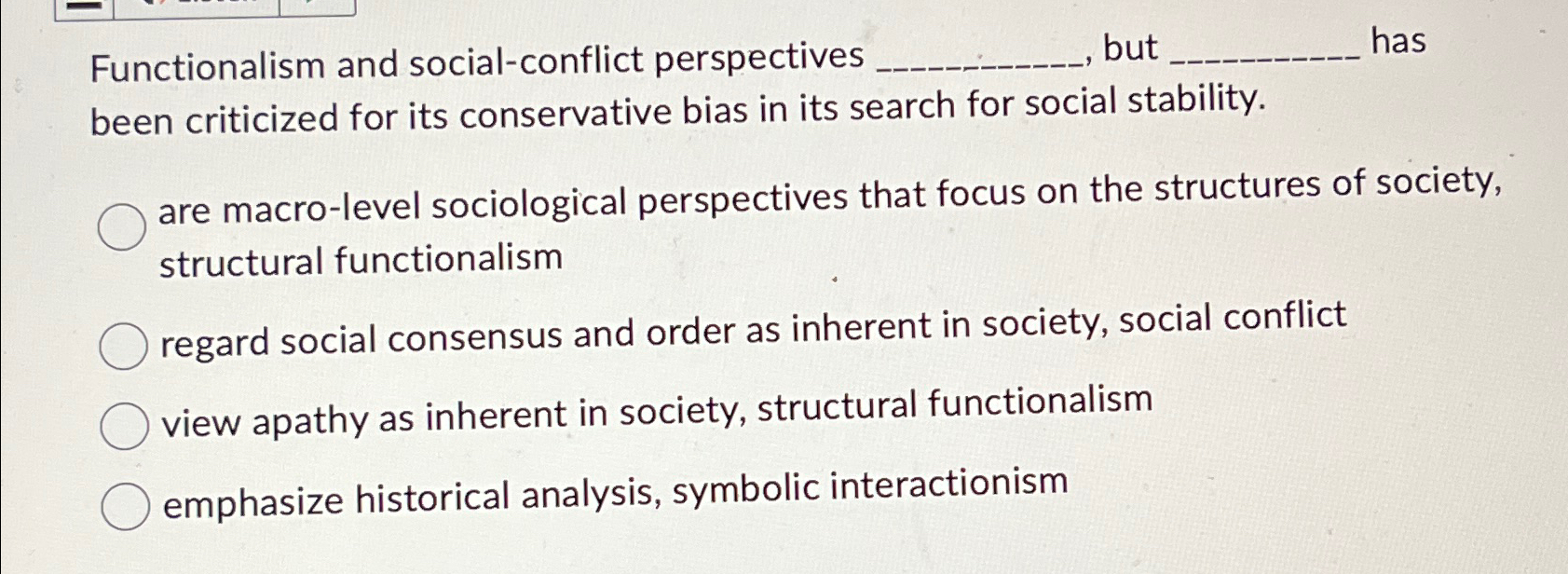 Solved Functionalism and social-conflict perspectives but | Chegg.com