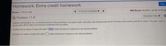 Solved Save Homework: Extra credit homework Score: 1.75 of 7 | Chegg.com