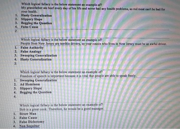 Which logical fallacy is the below statement an | Chegg.com