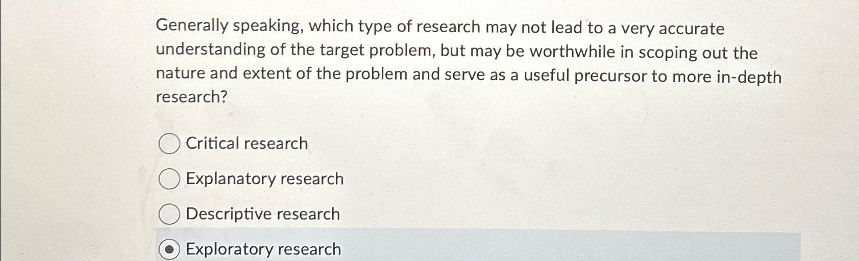 Solved Generally speaking, which type of research may not | Chegg.com