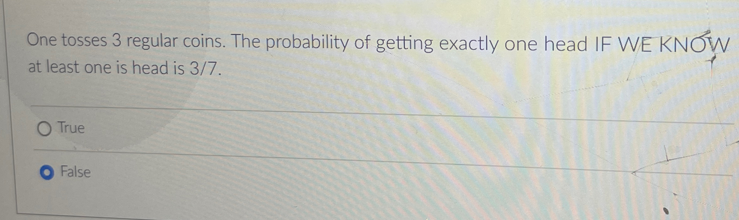 Solved One tosses 3 ﻿regular coins. The probability of | Chegg.com