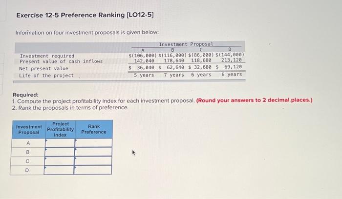 Solved Exercise 12-5 Preference Ranking [LO12-5] Information | Chegg.com