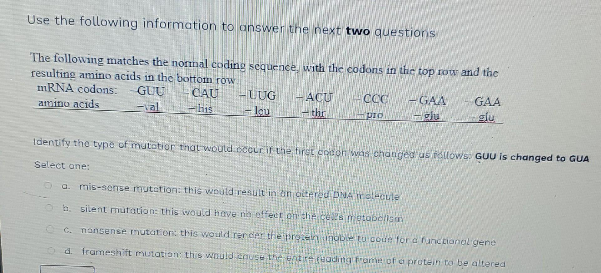 Solved Identify the type of mutation that would occur if the | Chegg.com