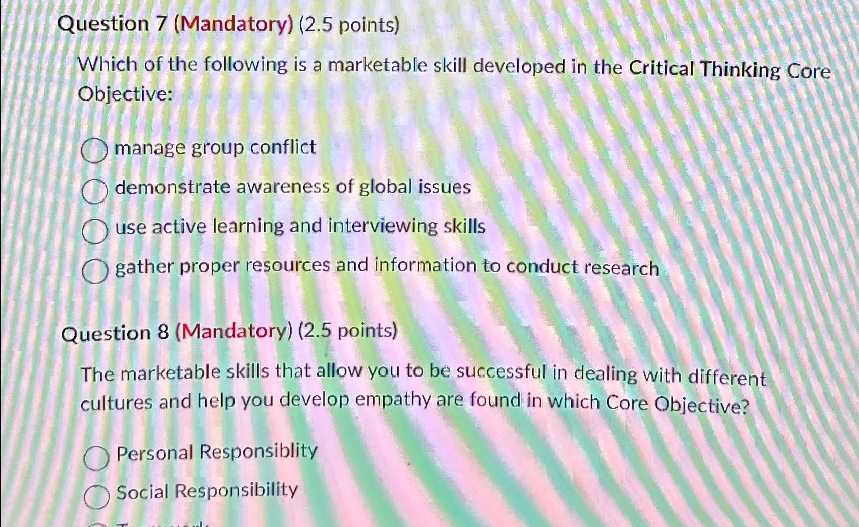 Solved Question 7 (Mandatory) (2.5 ﻿points)Which of the | Chegg.com