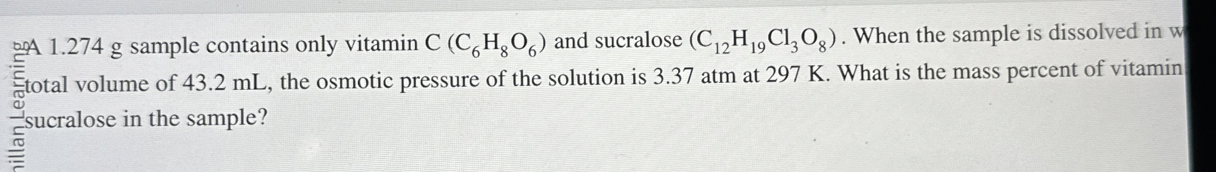 aA 1.274g ﻿sample contains only vitamin C(C6H8O6) | Chegg.com
