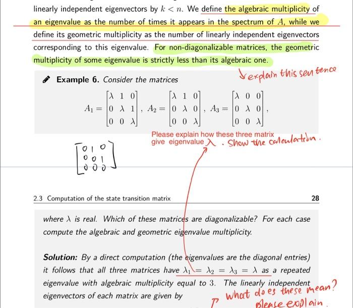 Solved linearly independent eigenvectors by k | Chegg.com